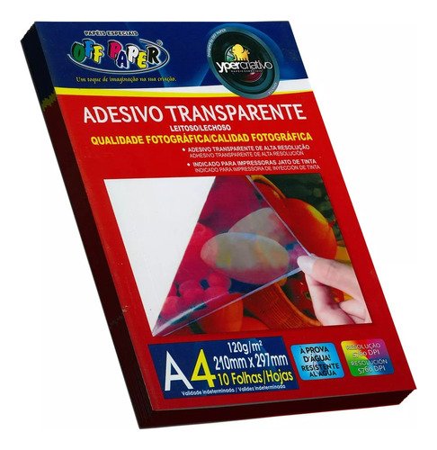 Adesivo Transparente Leitoso A4 120g 10 Folhas Jato De Tinta - Armarinhos Kalango